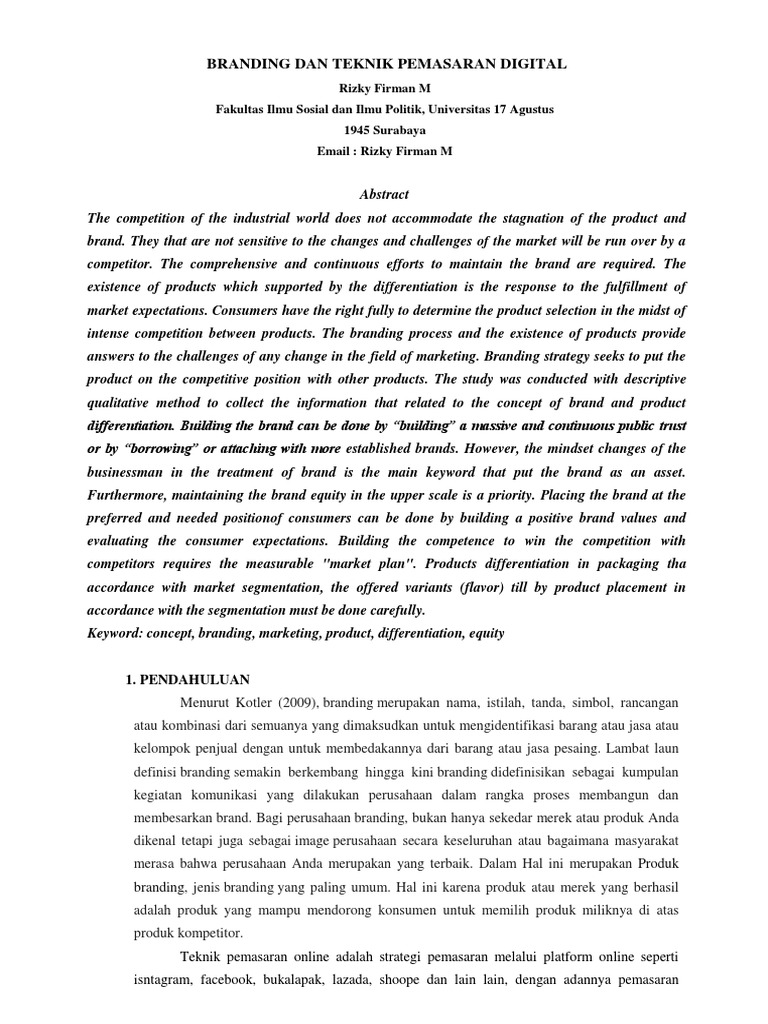 Gaya Selingkung Jurnal (Template Jurnal UNTAG) - Dikonversi | PDF | Market (Economics) | Brand ...