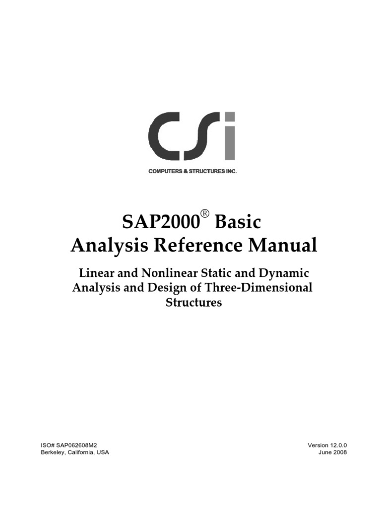 SAP2000 Ba Sic Anal y Sis Ref Er Ence Manual | PDF