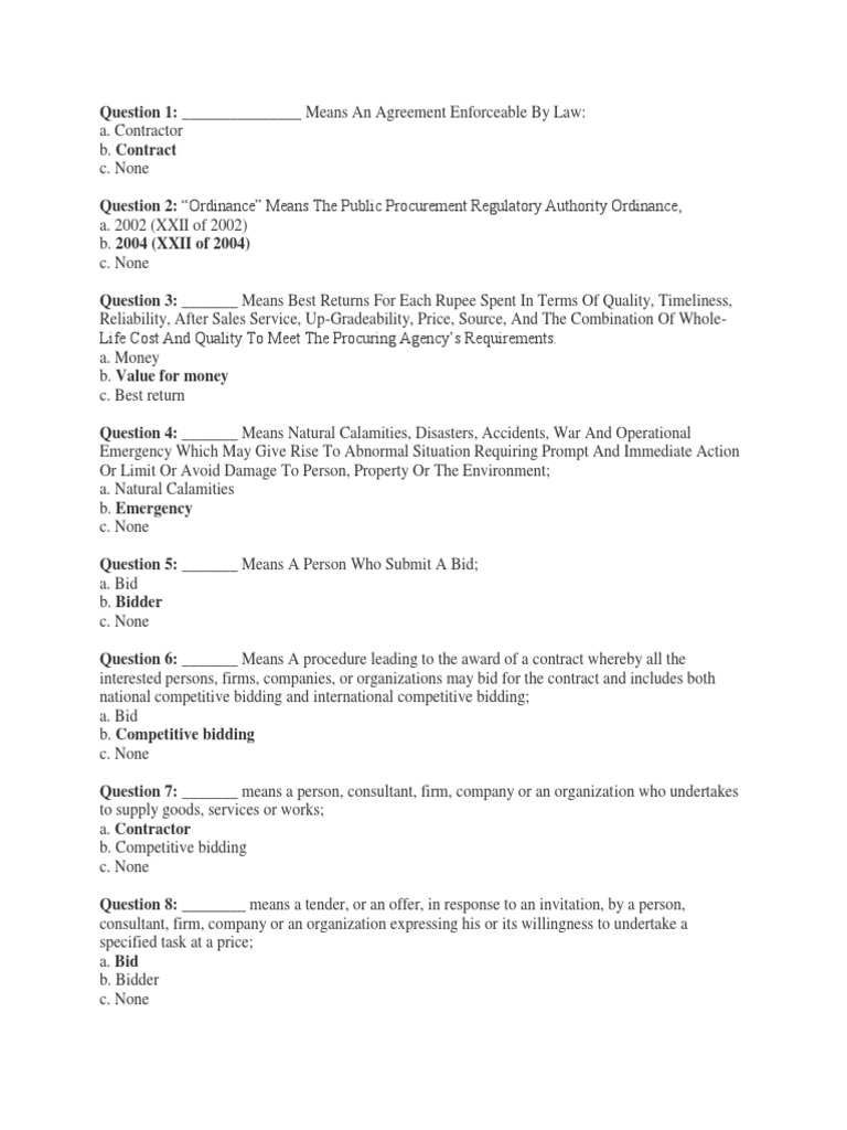 PPRA MCQ's | PDF | Procurement | Newspapers