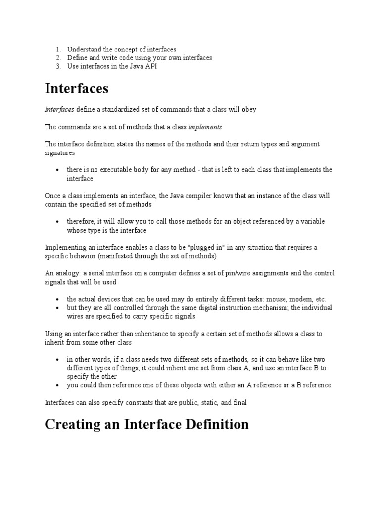 Understand The Concept Of Interfaces Pdf Class Computer Programming Method Computer