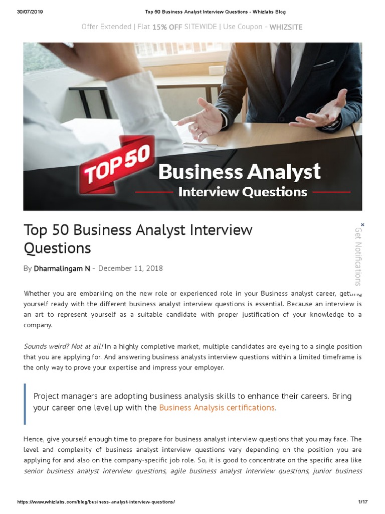 Top 50 Business Analyst Interview Questions - Whizlabs Blog PDF | PDF | Use Case | Agile ...