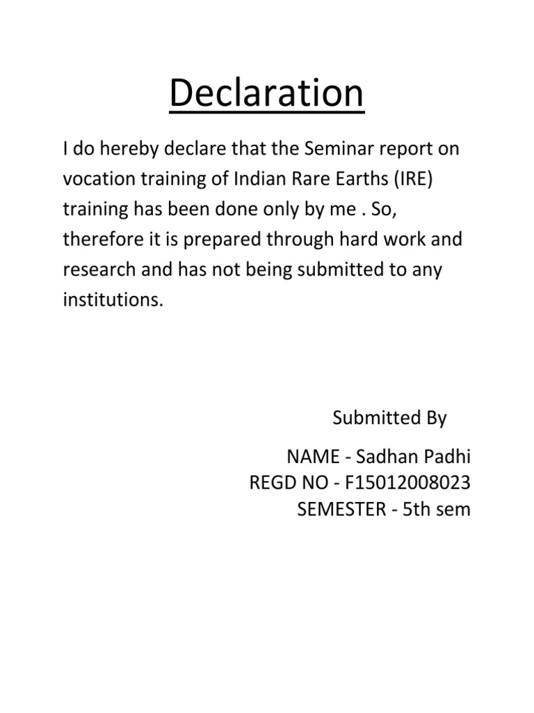 IRE vocational training report declaration | PDF