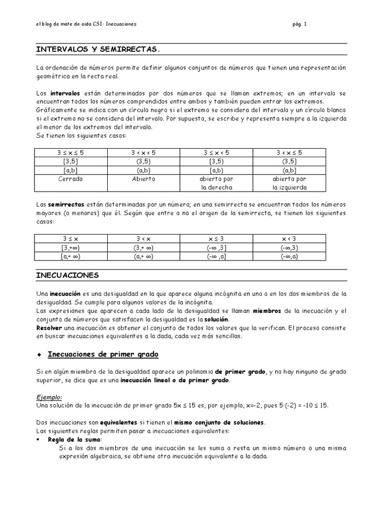 Intervalos y Semirrectas. | PDF | Factorización | Ecuaciones