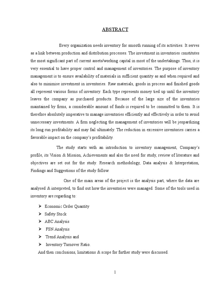 AN ANALYSIS ON INVENTORY MANAGEMENT AT WHIRLPOOL OF INDIA LIMITED, PUDUCHERRY Finance | PDF ...