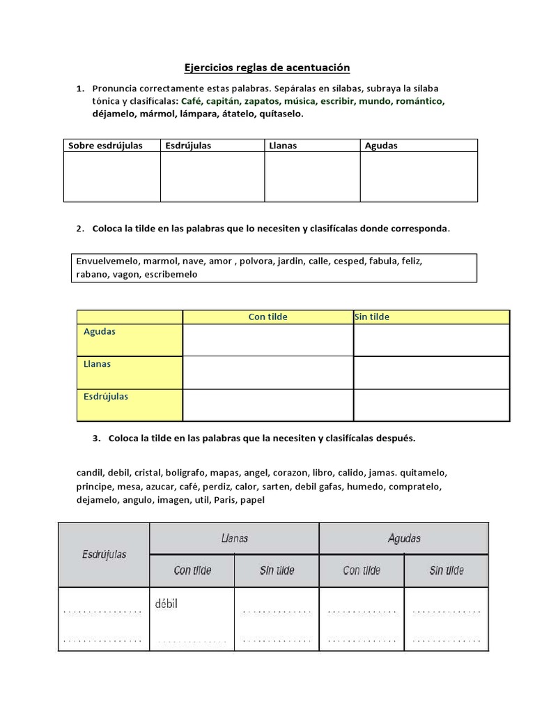 Ejercicios Reglas de Acentuación | PDF