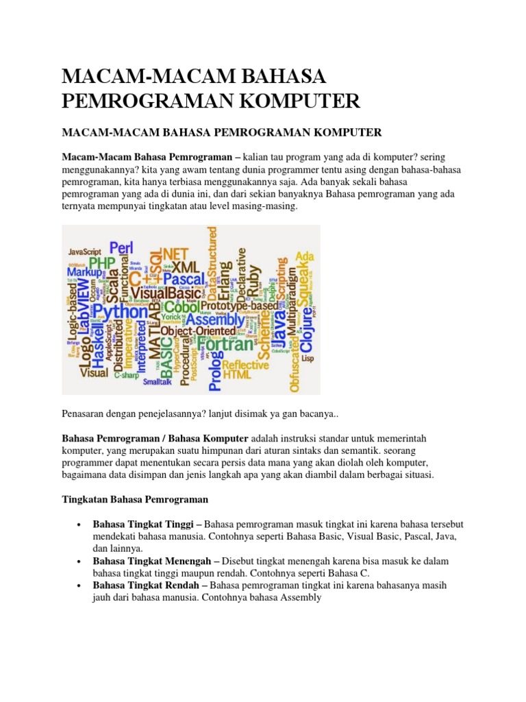 Macam Macam Bahasa Pemrograman | PDF Macam Macam Bahasa Pemrograman | PDF