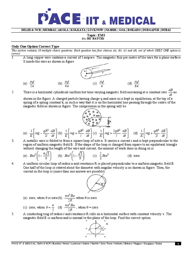 EMI Assignment JEE Mains Pattern PDF | PDF | Inductance | Electromagnetic Induction