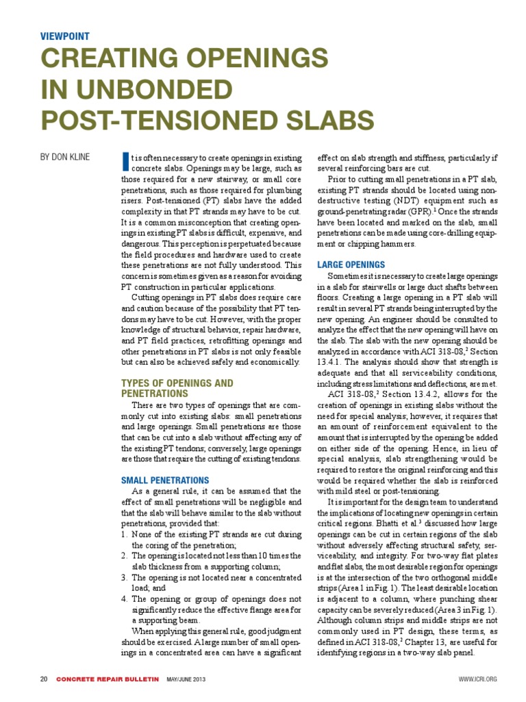 Openings in Post-Tensioned Slabs | PDF | Prestressed Concrete ...