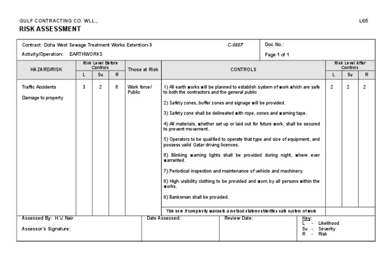 Risk Assessment for Earthworks | PDF | Land Transport | Risk