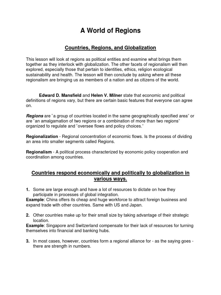 A World of Regions Handout | PDF | Opec | Association Of Southeast ...