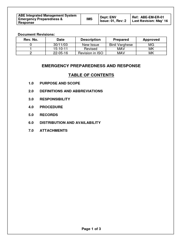 Env-Emergency Response ABE-EM-ER-01 | PDF | Emergency | Emergency ...