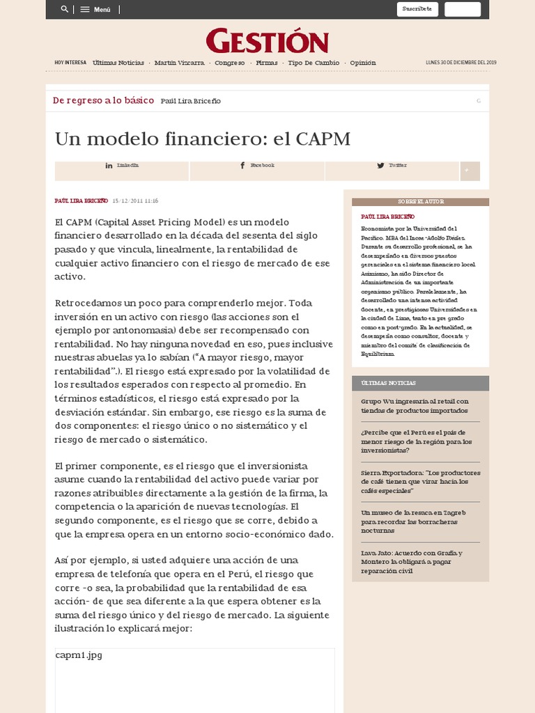 Un Modelo Financiero El CAPM | PDF | Modelo de fijación de precios de ...