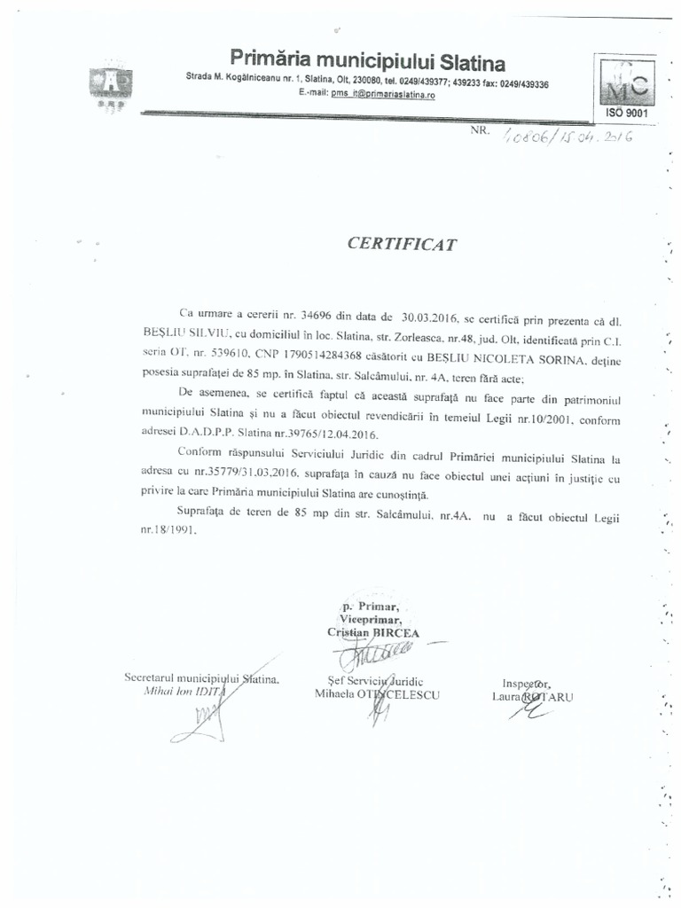 Certificat Posesie Model | PDF