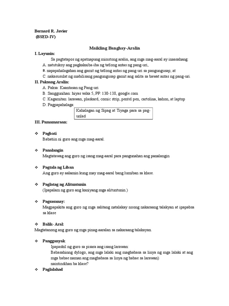 Maikling Banghay-Aralin | PDF