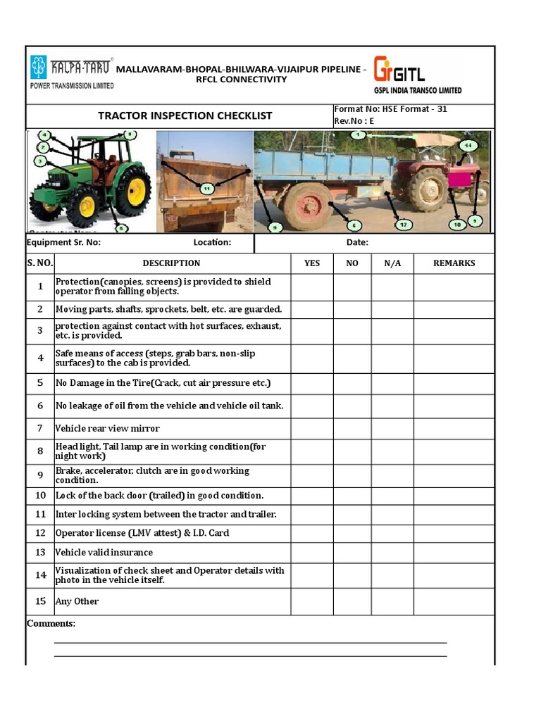 31 Tractor Monthly Inspection Checklist | PDF