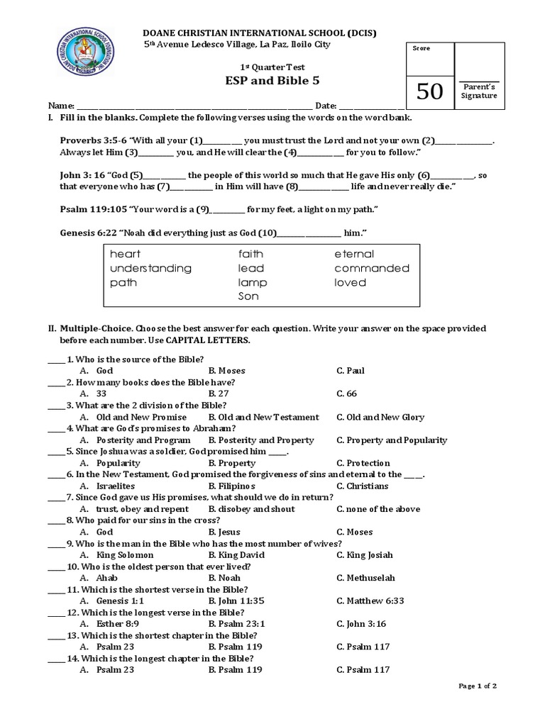 1st Quarter ESP-Bible 5 | Download Free PDF | Chapters And Verses Of ...