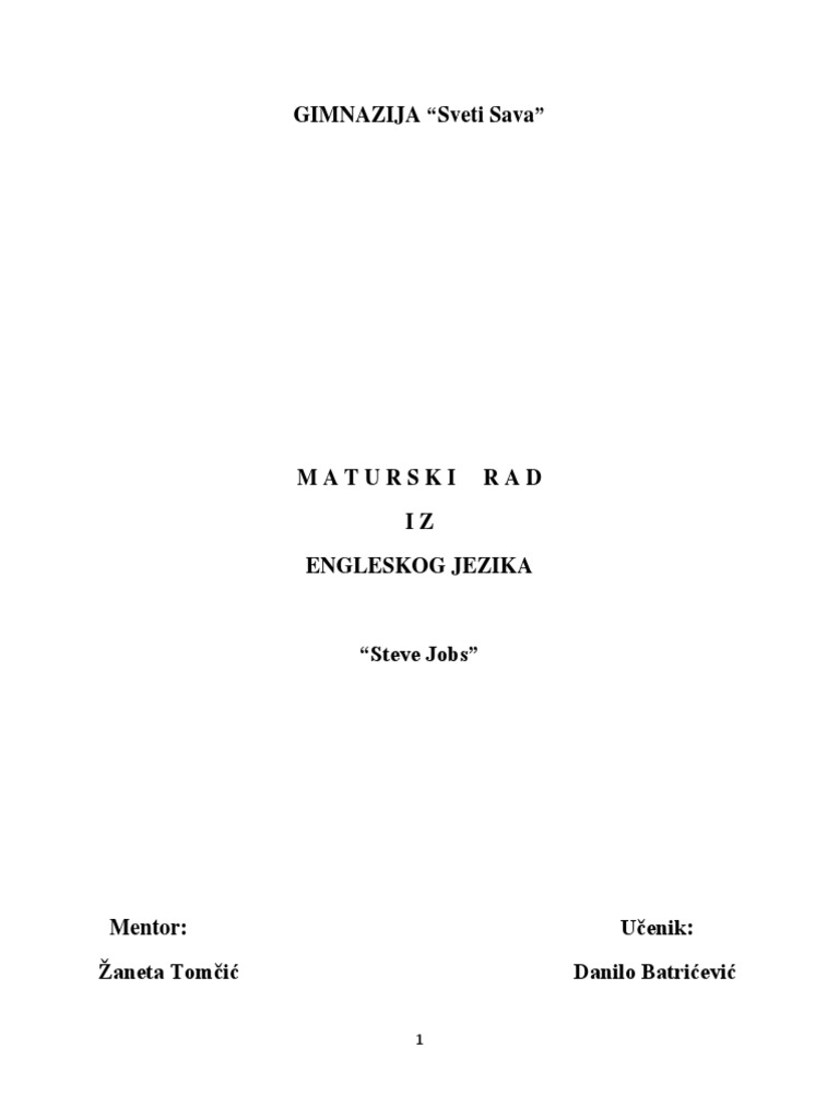 Steve Jobs-Primer Maturskog Rada | PDF | Pixar | Steve Jobs