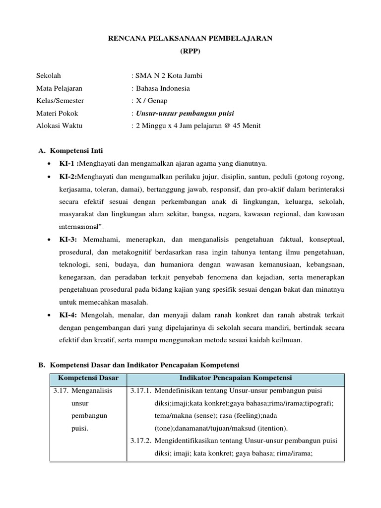 RPP Unsur Pembangun Puisi | PDF