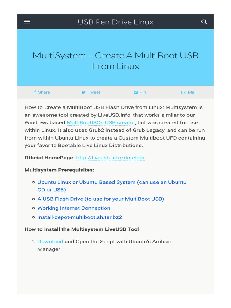 Create MultiBoot USB with Multisystem | PDF | Usb Flash Drive | Linux ...