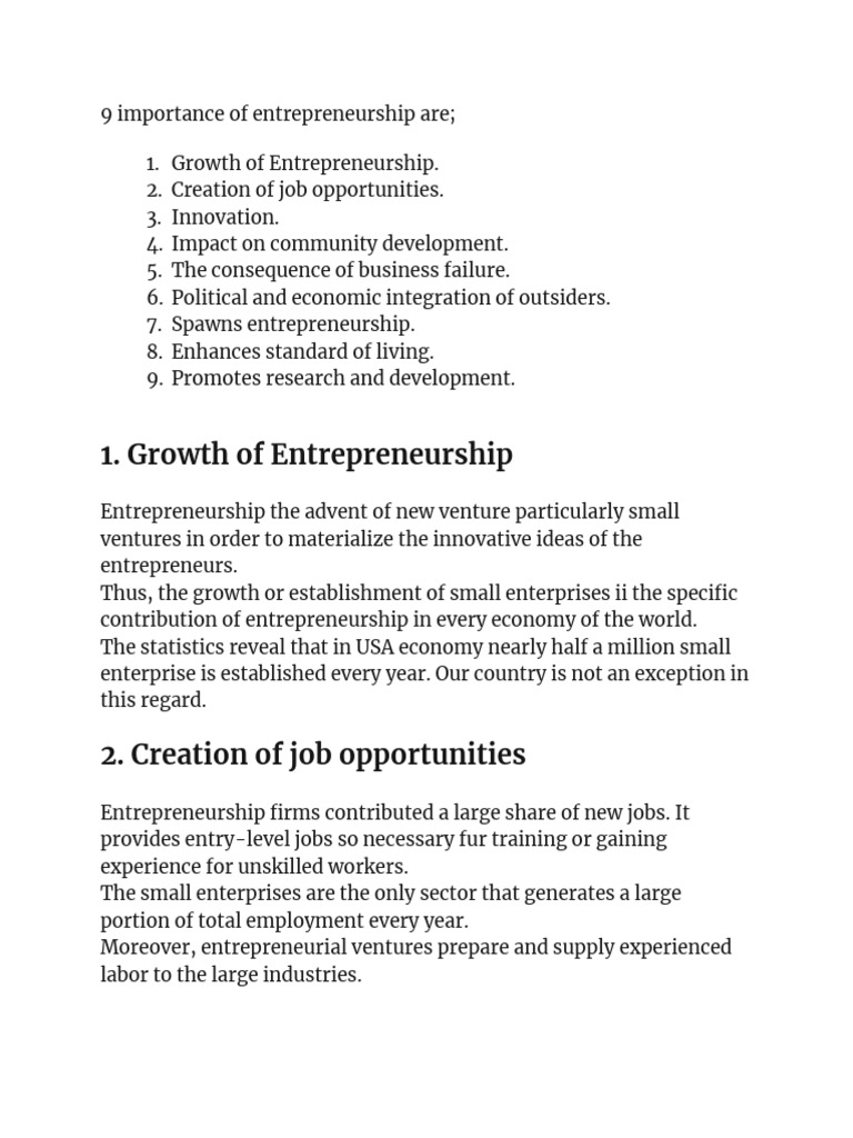 9 Importance of Entrepreneurship Are | PDF | Entrepreneurship | Innovation