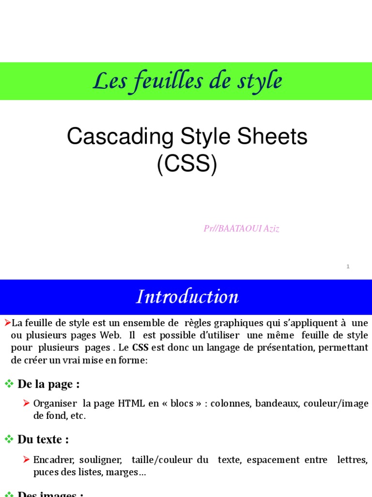 Introduction Sur CSS | PDF | Feuilles de style en cascade | Html