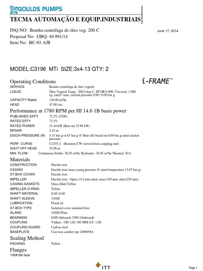 Data Sheet 3196 MT-i - 3X4-13 - 130 m3h X 47 M GBQ - 49.991 - 14 | PDF ...
