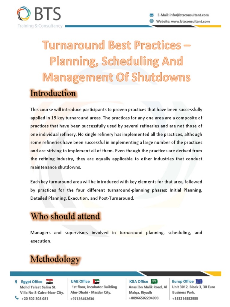 Turnaround Best Practices - Planning, Scheduling and Management of ...