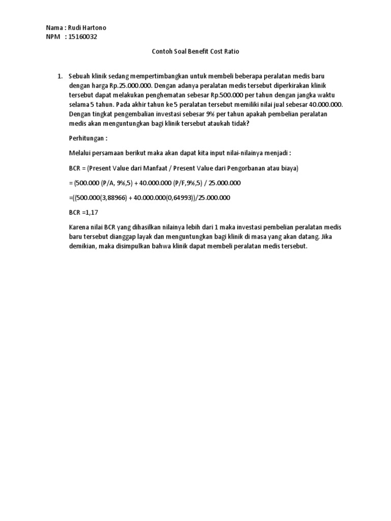 Contoh Perhitungan Benefit Cost Ratio | PDF