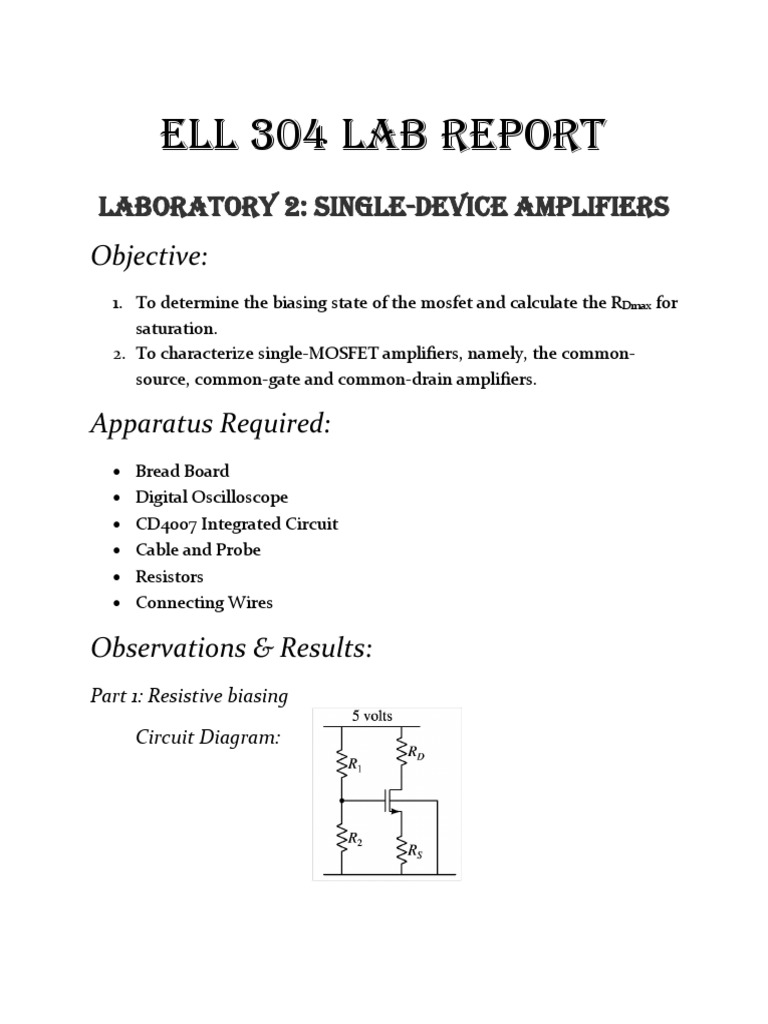Analog Lab Report | PDF | Amplifier | Electronic Circuits