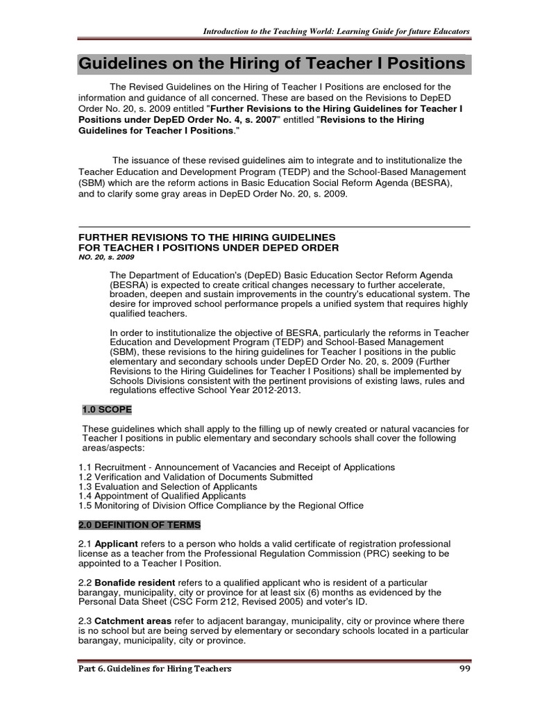 guidelines for hiring teachers | Licensure | Teachers