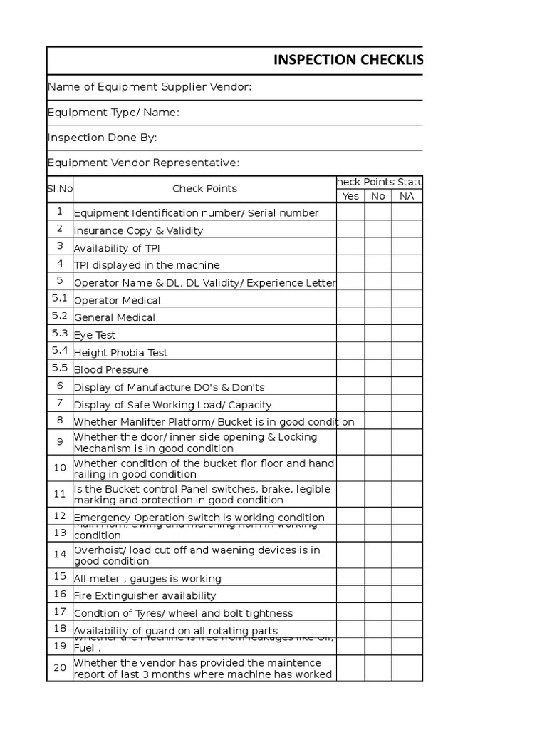 Mewp Inspection Checklist | PDF | Machines | Vehicles