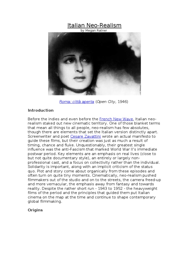 Italian Neo-Realism by Megan Ratner | PDF | Italy | Leisure