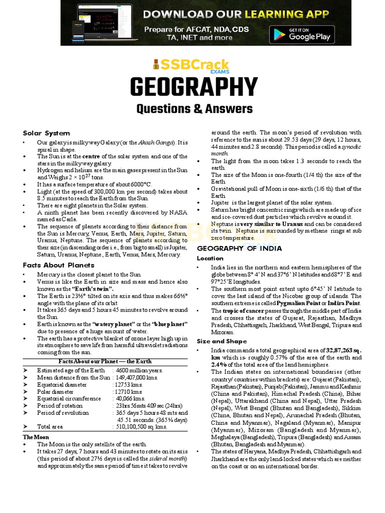 100 Top Geography Questions PDF | PDF | Solar System | Himalayas