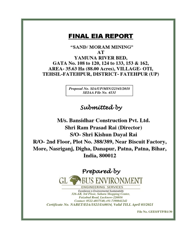 Eia Report | PDF | Environmental Impact Assessment | Groundwater
