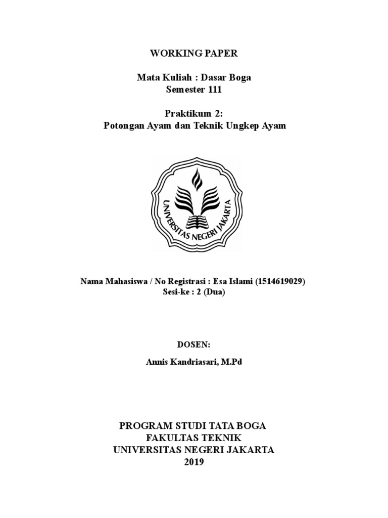 Contoh Working Paper Dasar Boga | PDF