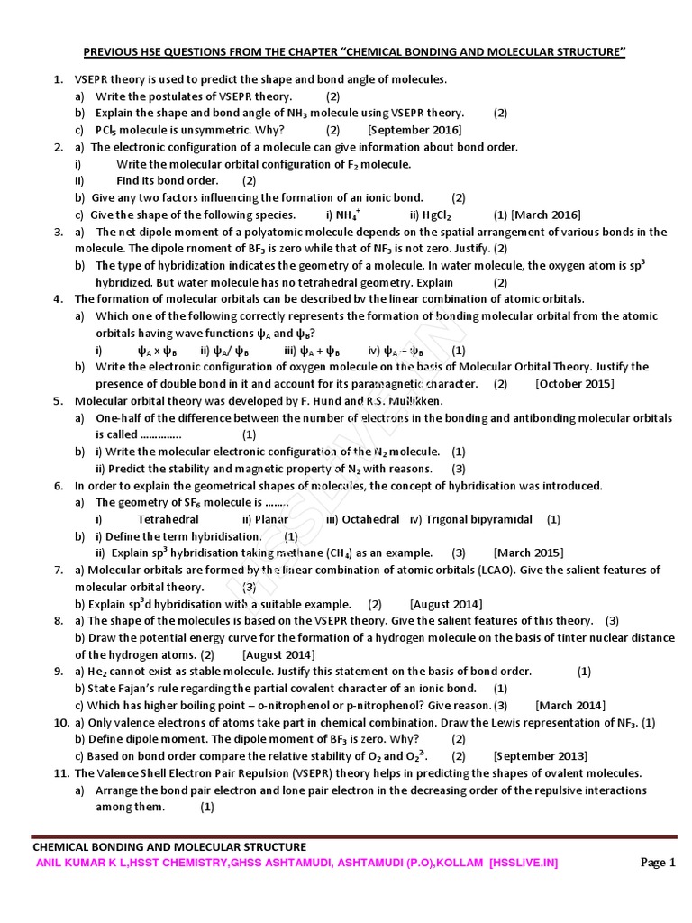 Class 11 Chemical Bonding Notes | PDF | Covalent Bond | Molecular Orbital