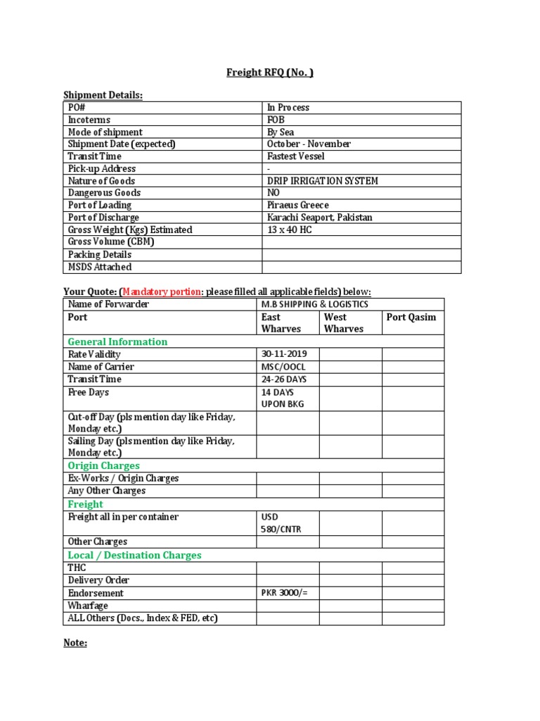 Freight RFQ - Docx - 1 | PDF