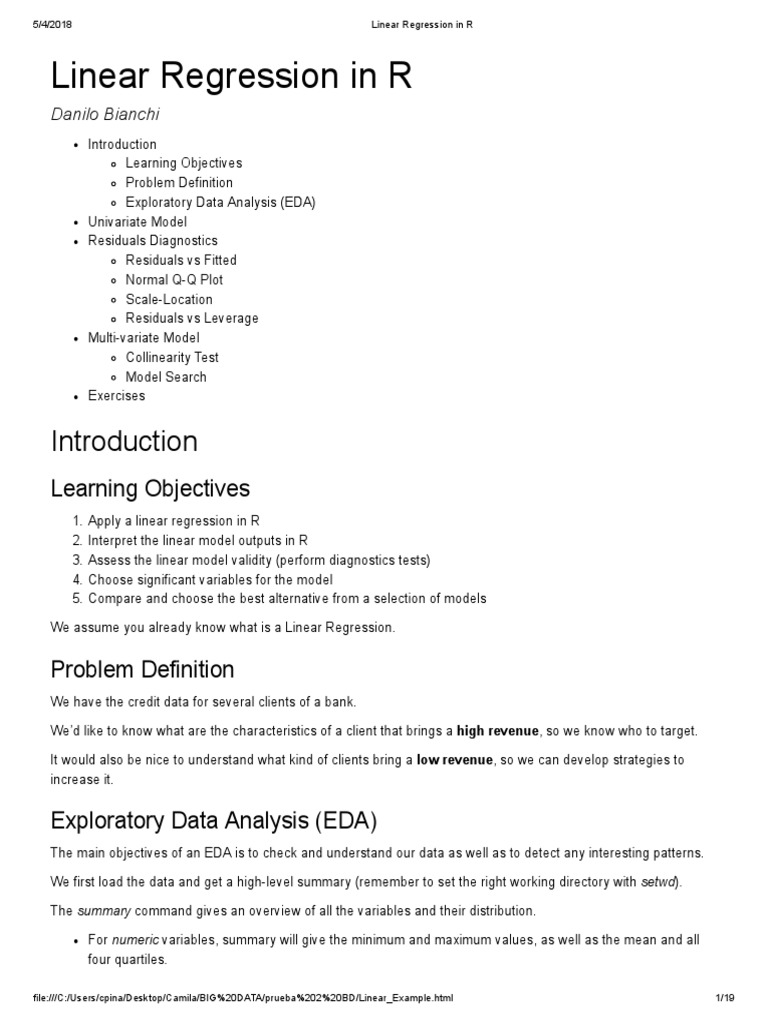 Linear Regression In R Pdf Coefficient Of Determination Errors And Residuals