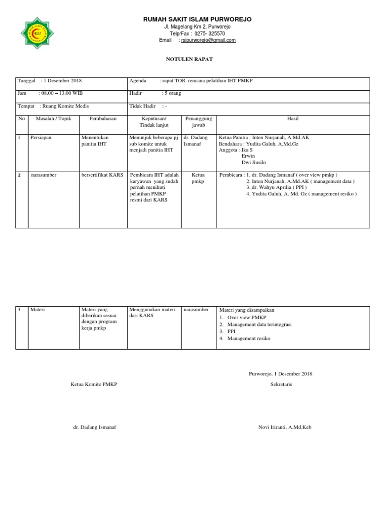 Notula Rapat Iht | PDF
