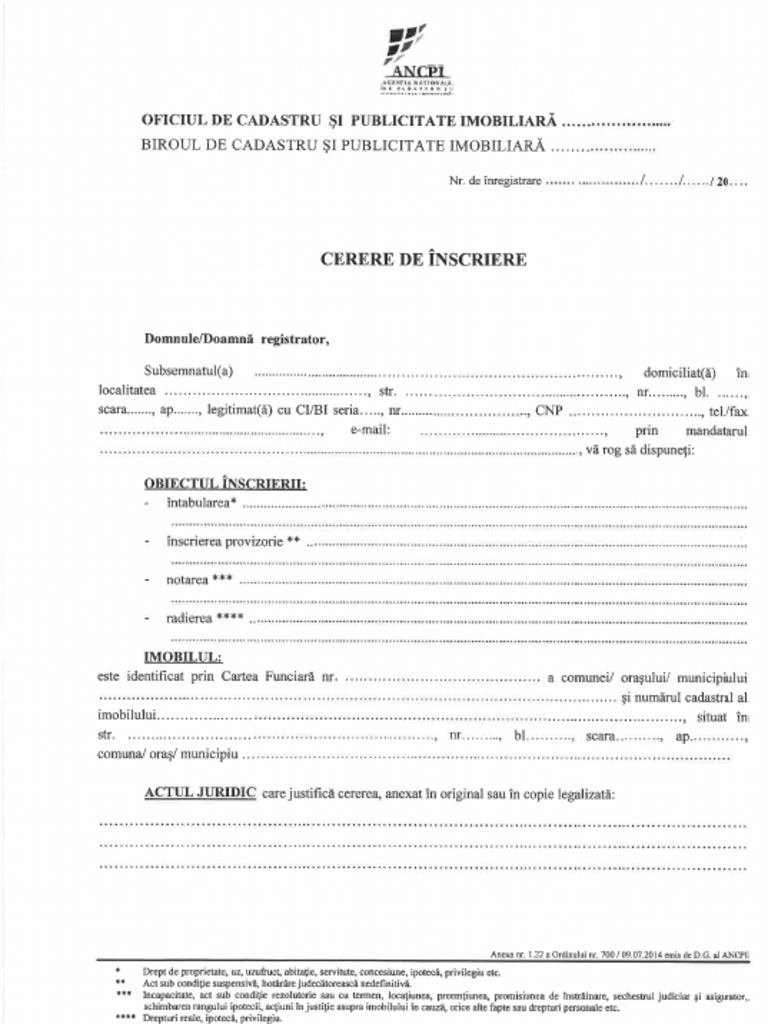 Cerere de Inscriere PDF | PDF