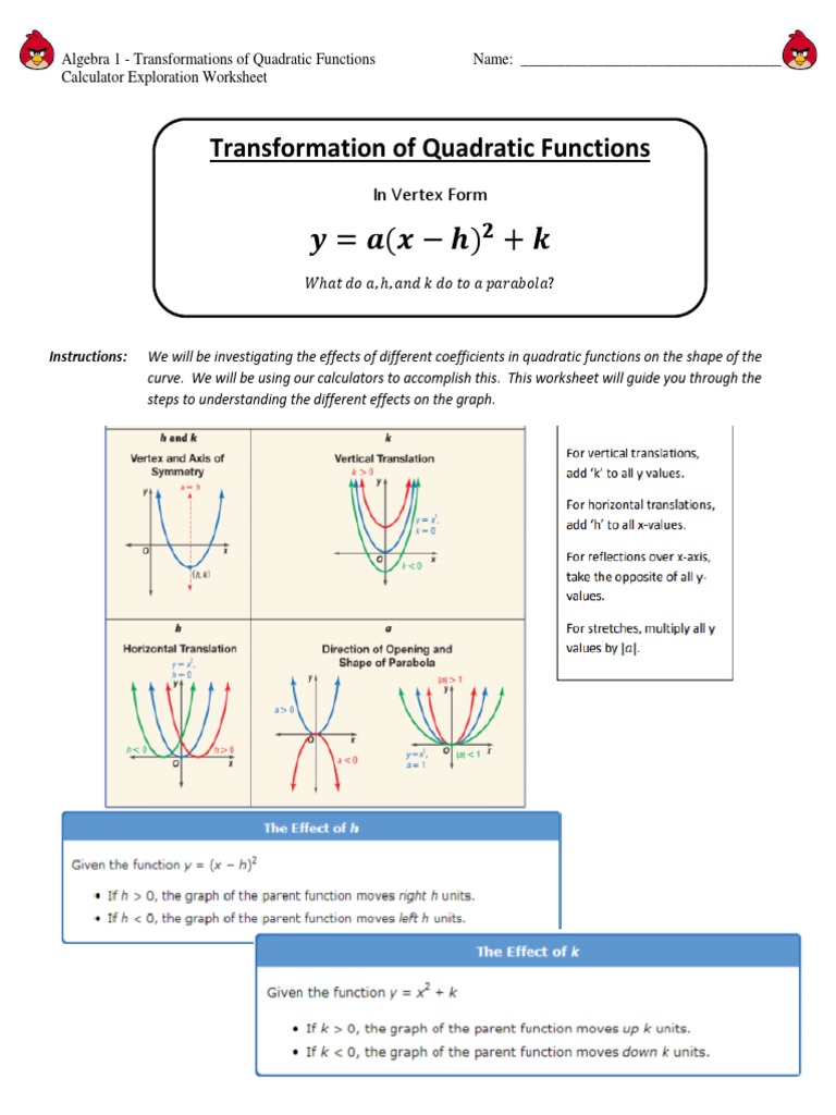 Angry Birds Quadratic Transformation Exploration | PDF | Cartesian ...