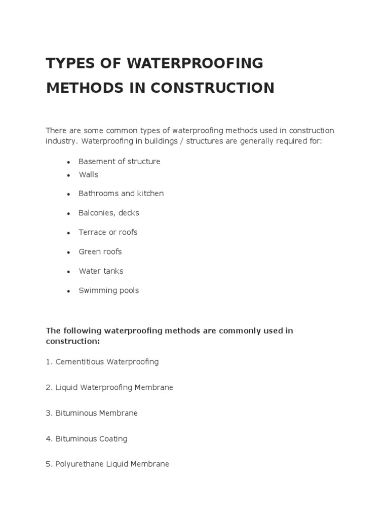 Types of Waterproofing Methods in Construction | PDF | Asphalt ...