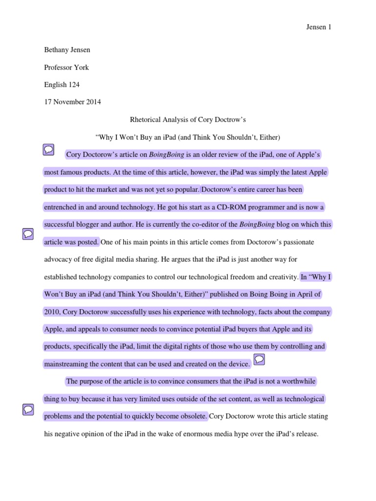 Rhetorical Analysis | Download Free PDF | I Pad | Apple Inc.