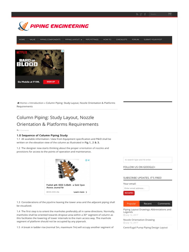 Column Piping - Study Layout, Nozzle Orientation & Platforms ...