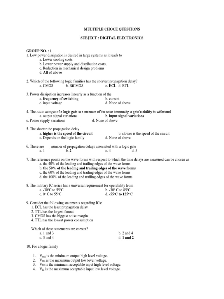 Digital Electronics Multiple Choice Questions: An Assessment of Logic ...