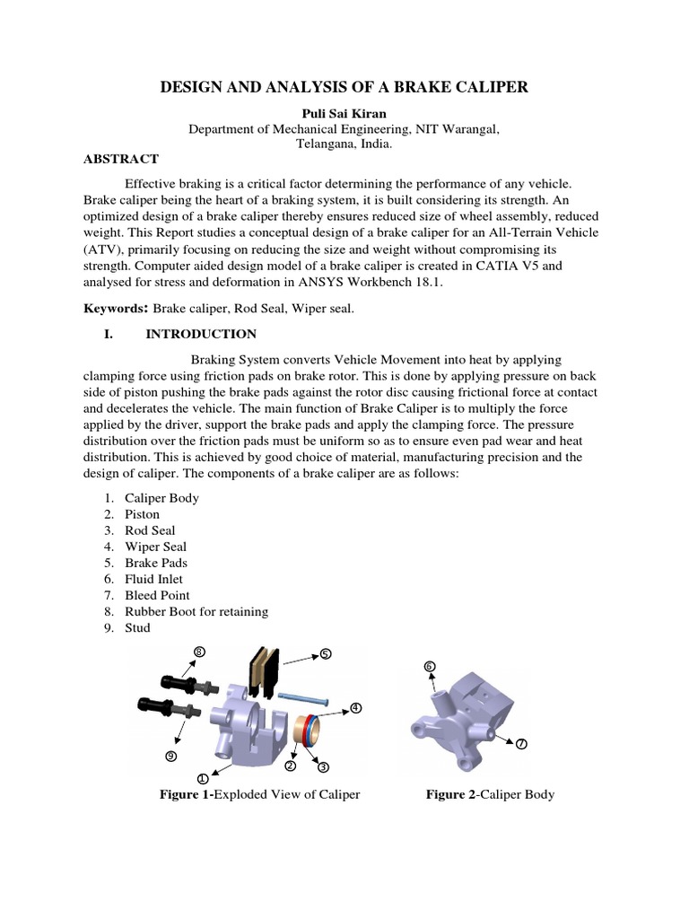 Design and Analysis of A Brake Caliper 1 | PDF | Brake | Vehicle Parts