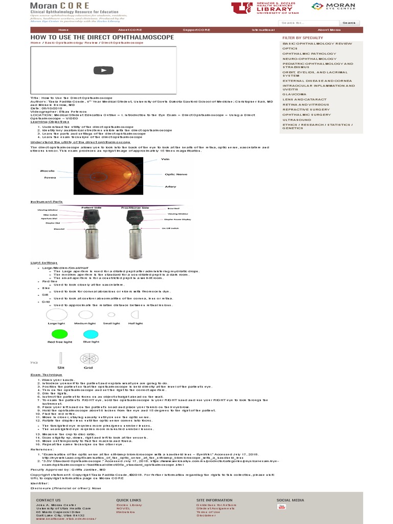 Moran CORE - How To Use The Direct Ophthalmoscope | PDF | Ophthalmology ...