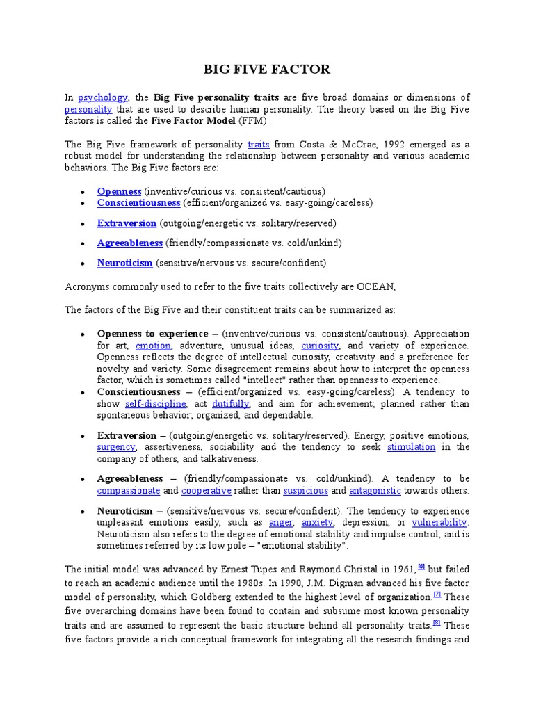 Module 1 BIG FIVE FACTOR | PDF | Extraversion And Introversion ...