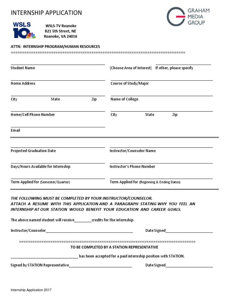 WSLS Intership Application | PDF