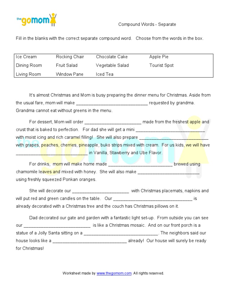 Compound Words - Separate Compound Words | PDF | Desserts | Foods